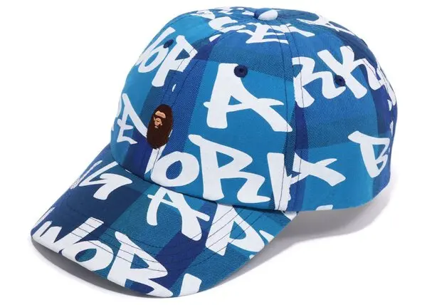 A BATHING APE Graffiti Check Panel Cap - Blue