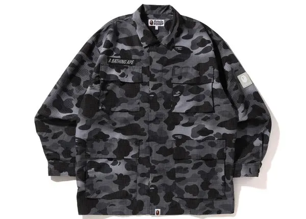 A BATHING APE Grid Camo Relaxed Fit Military Shirt
