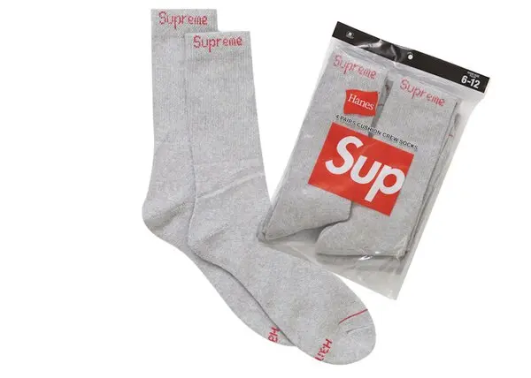Supreme Hanes Crew Socks - Heather Grey