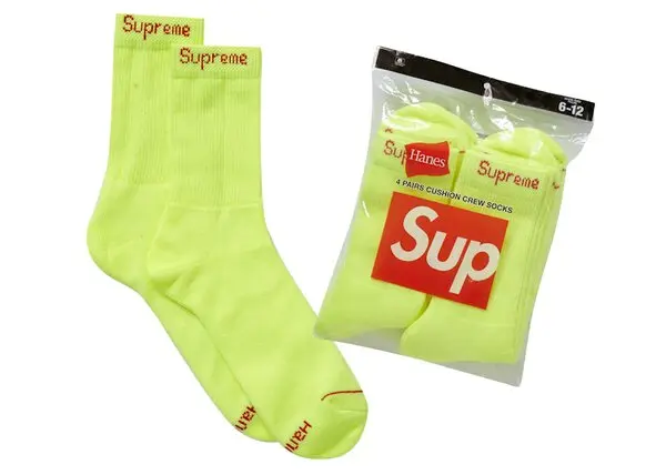 Supreme Hanes Crew Socks - Flourescent Yellow
