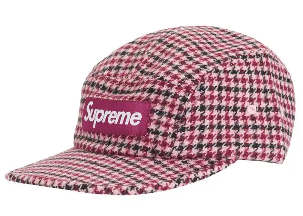 Supreme Houndstooth Wool Camp Cap - Pink