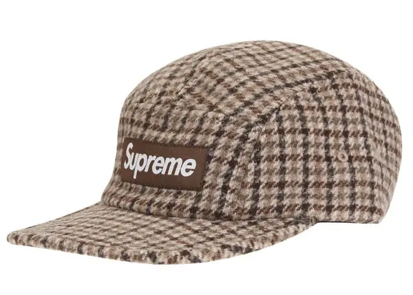 Supreme Houndstooth Wool Camp Cap - Tan