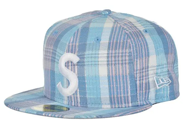 Supreme Metallic Plaid S Logo Cap - Light Blue