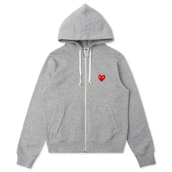 Play Comme Des Garcon Red Heart Zip-up Hoodie - Grey