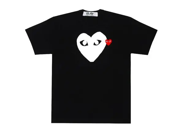 Play Comme Des Garcon White Heart Red Emblem T-shirt - Black