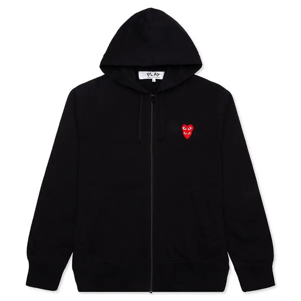 Play Comme Des Garcon Red Stacked Heart Zip-up Hoodie - Black