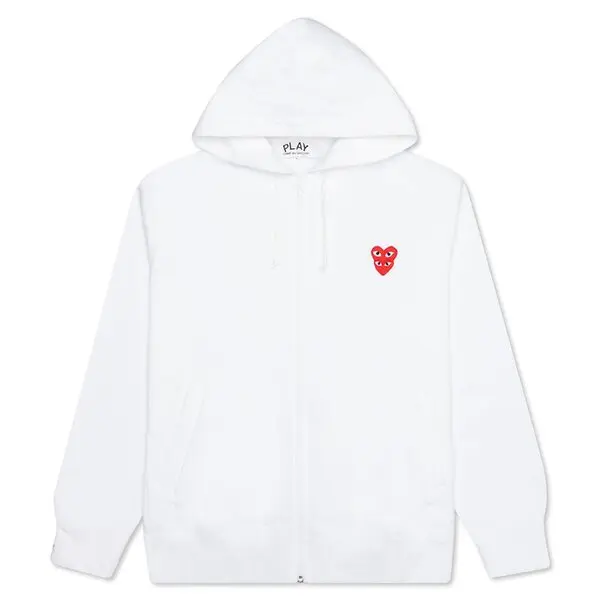 Play Comme Des Garcon Red Stacked Heart Zip Up Hoodie - White