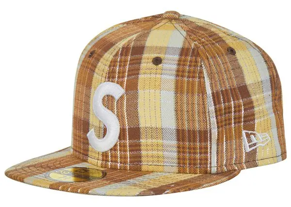 Supreme Metallic Plaid S Logo New Era Cap - Brown
