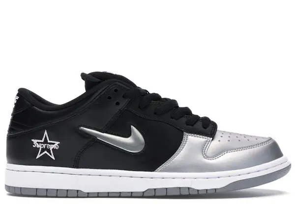 Nike Dunk Low Supreme Jewel Swoosh Sneakers - Metallic Silver/black