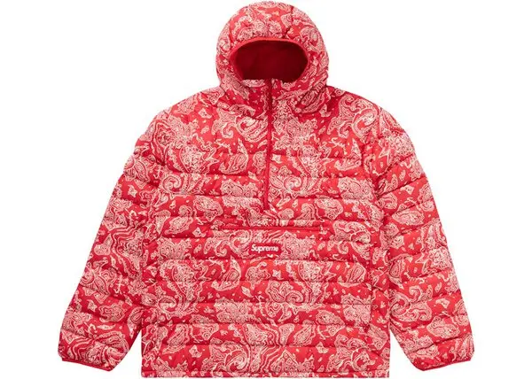 Supreme Micro Down Half Zip Hooded Pullover - Red Paisley