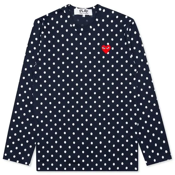 Play Comme Des Garcon Polka Dot Long Sleeve T-shirt - Navy Blue