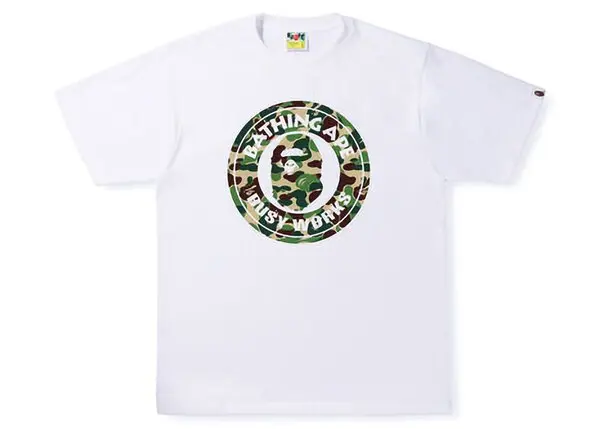 A BATHING APE Abc Camo Single Busy Works Tee Shirt - White Green