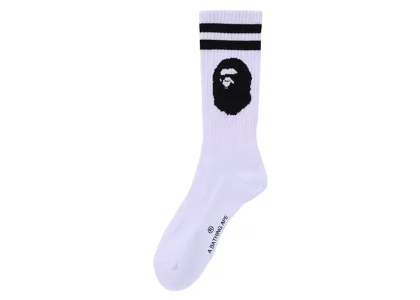 A BATHING APE Ape Head Line Crew Socks - White/black