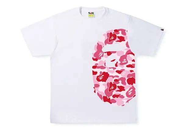A BATHING APE Abc Camo Side Big Ape Head Tee Shirt - White/pink