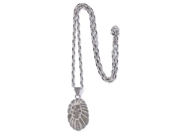 A BATHING APE Ape Head Crystal Stone Necklace - Silver