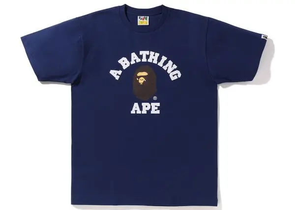 A BATHING APE College Tee Shirt - Navy Blue