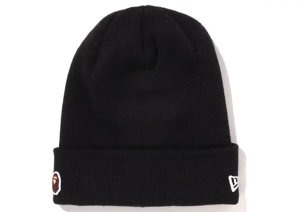 A BATHING APE Ape Head One Point New Era Knit Beanie - Black