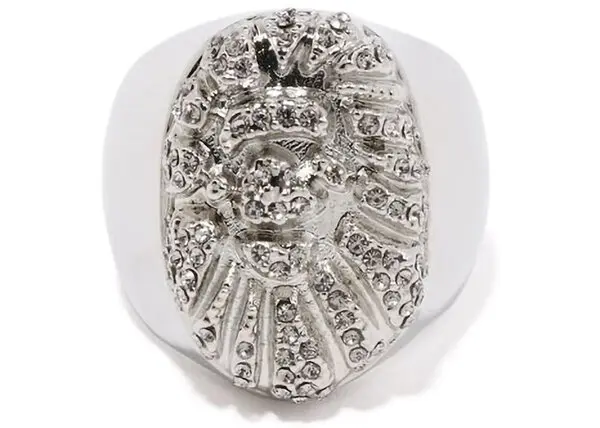A BATHING APE Ape Head Crystal Stone Ring - Silver
