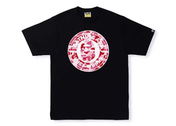 A BATHING APE Abc Camo Single Busy Works Tee Shirt - Black Pink