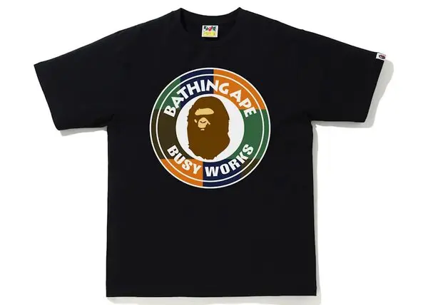 A BATHING APE Block Busy Works Tee Shirt - Black/orange