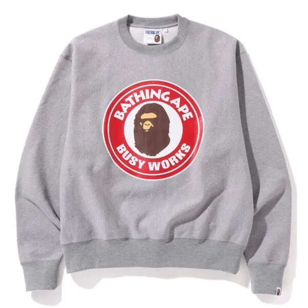A BATHING APE Classic Busy Works Relaxed Fit Crewneck Sweatshirt - Grey