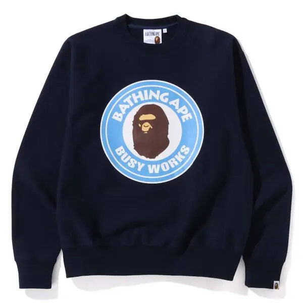 BAPE Classic Busy Works Relaxed Fit Crewneck Sweatshirt - Navy Blue