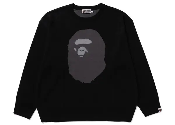 A BATHING APE Ape Head Jacquard Knit Sweater - Black