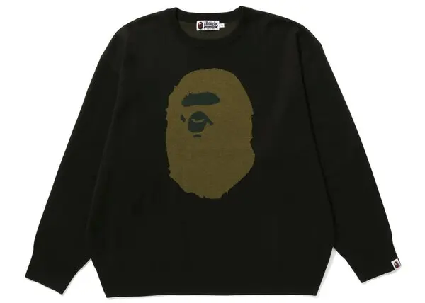 A BATHING APE Ape Head Jacquard Knit Sweater - Green