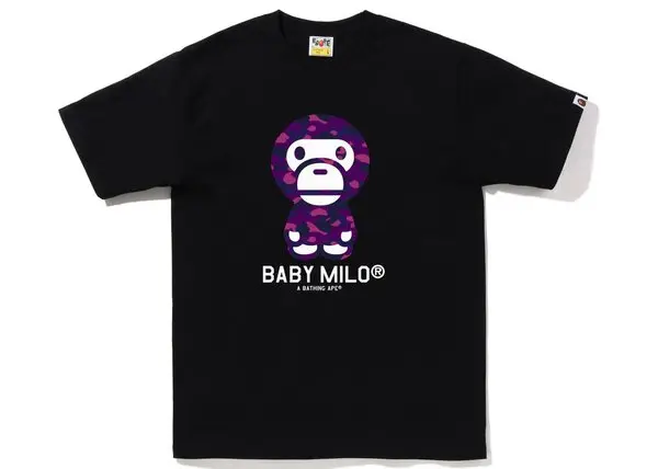 A BATHING APE Camo Baby Milo Tee Shirt - Black Purple