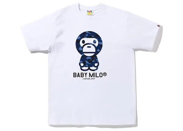 A BATHING APE Camo Baby Milo Tee Shirt - White Blue