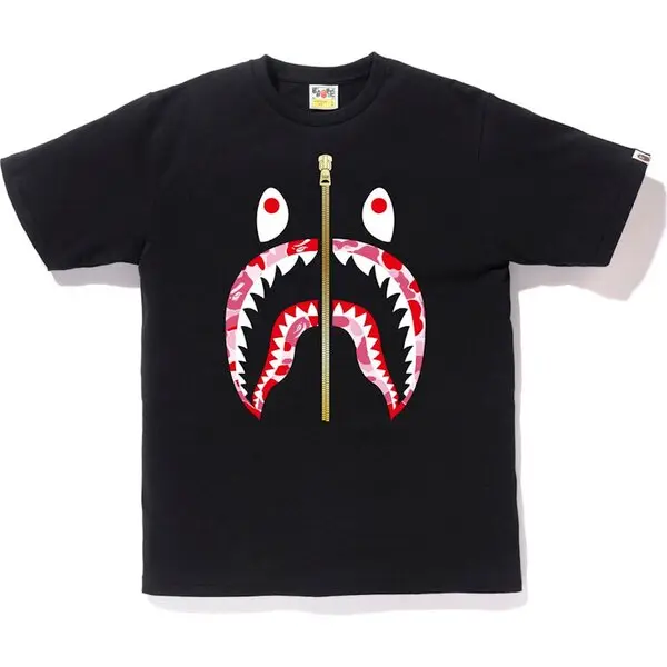 A BATHING APE Abc Gold Zip Shark T-shirt Black - Black/pink
