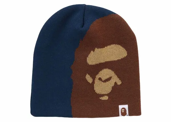 A BATHING APE Ape Head Knit Cap - Navy Blue