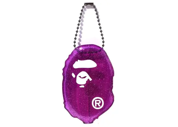 A BATHING APE Ape Head Lame Coin Case - Purple