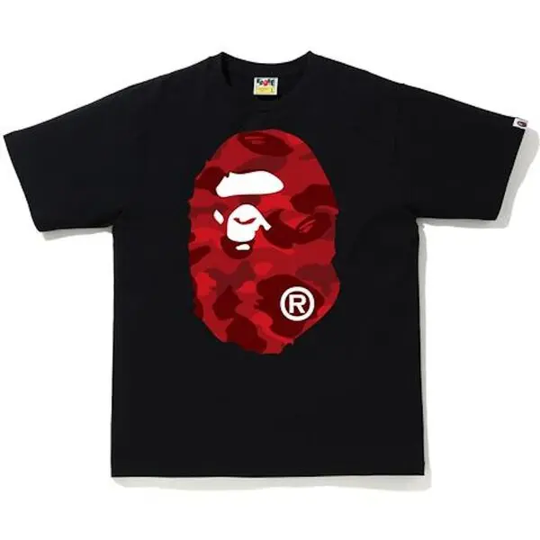 A BATHING APE Camo Big Ape Head Tee Shirt - Black/red