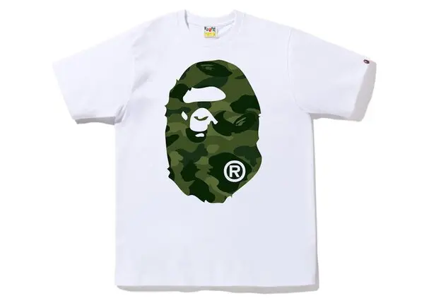 A BATHING APE Camo Big Ape Head Tee Shirt - White/green