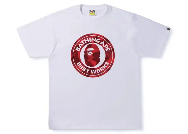 A BATHING APE Camo Busy Works Tee Shirt - White Double Red