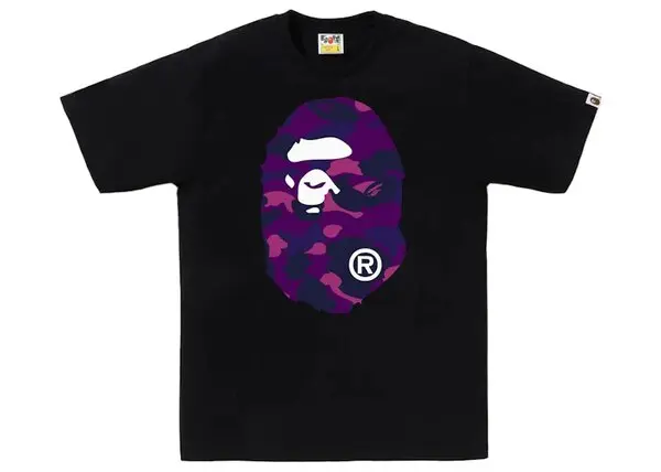 A BATHING APE Camo Big Ape Head Tee Shirt - Black/purple