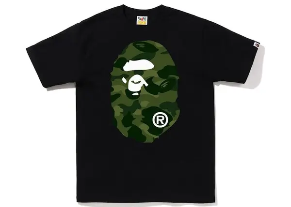 A BATHING APE Camo Big Ape Head Tee Shirt - Black Green