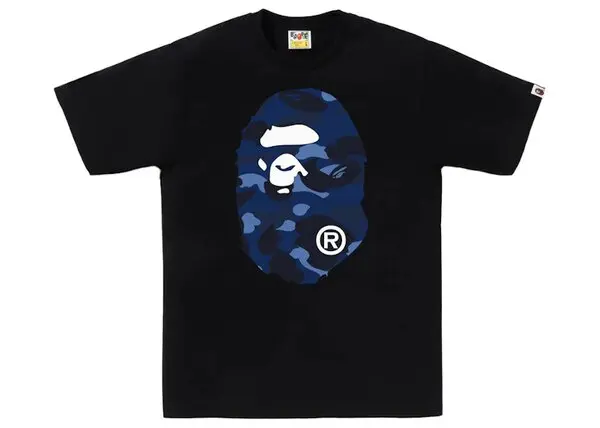 A BATHING APE Camo Big Ape Head Tee Shirt - Black/navy Blue