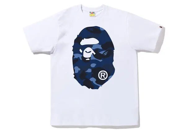A BATHING APE Camo Big Ape Head Tee Shirt - White Blue