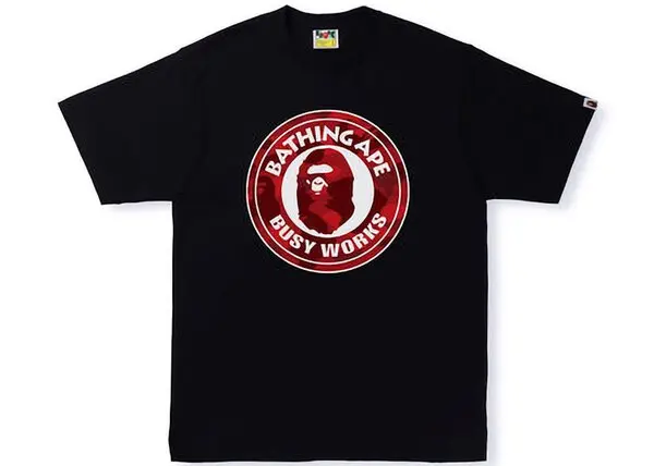 A BATHING APE Camo Busy Works Tee Shirt - Black Double Red