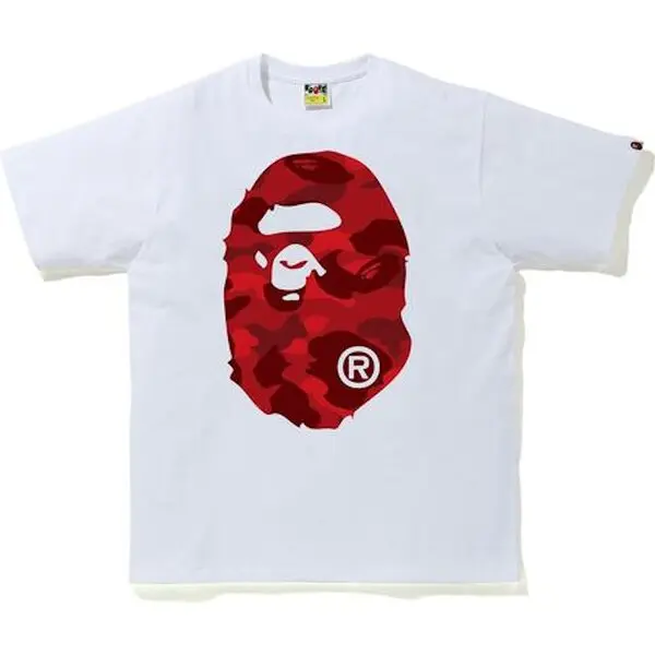 A BATHING APE Camo Big Ape Head Tee Shirt - White/red