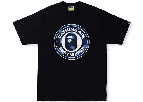 A BATHING APE Camo Busy Works Tee Shirt - Black Double Navy Blue