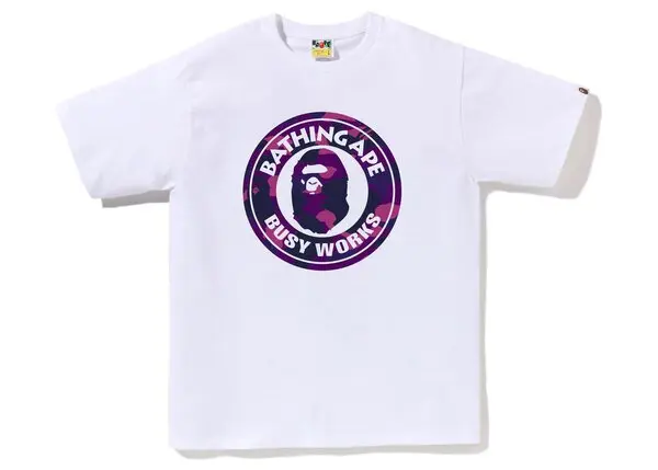 A BATHING APE Camo Busy Works Tee Shirt - White Purple