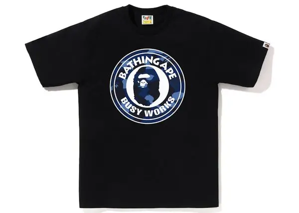 A BATHING APE Camo Busy Works Tee Shirt - Black Navy Blue