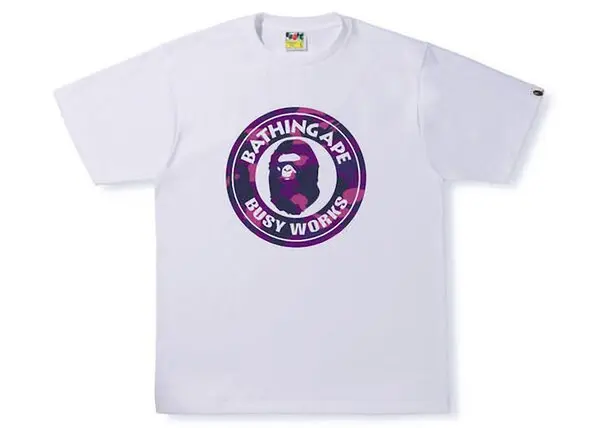 A BATHING APE Camo Busy Works Tee Shirt - White Double Purple