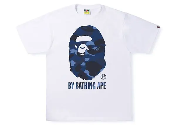A BATHING APE Camo Bathing Ape Tee Shirt - White Navy Blue