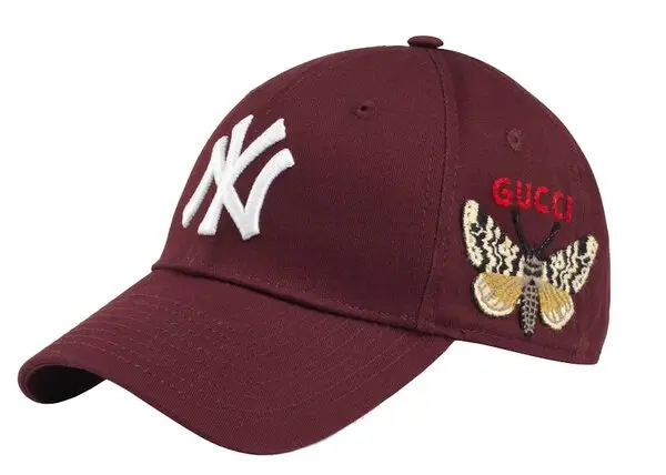 Gucci Ny Yankees Embroidered Butterfly Baseball Cap - Burgundy