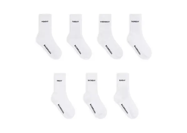 Balenciaga Set Of Seven Intarsia Ribbed Socks - White/black