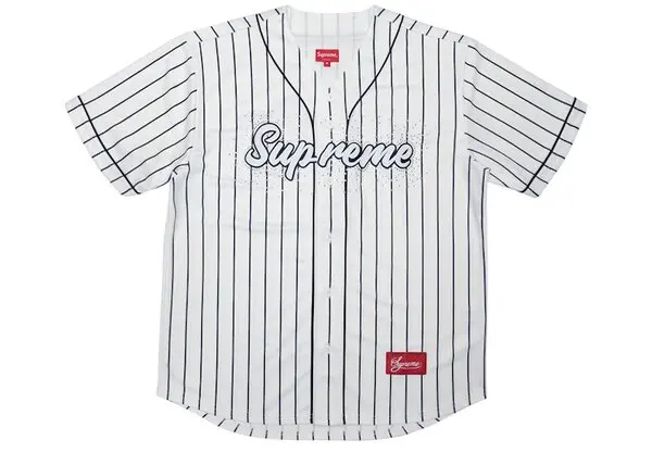 Supreme Rhinestone Baseball Jersey - Pinstripe